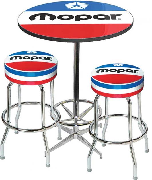 OER Mopar Logo Pub Table & Stool Set - Chrome Based Table With Foot ...