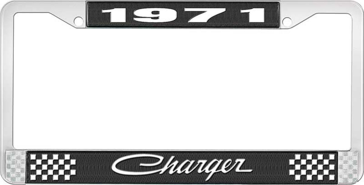 OER 1971 Charger License Plate Frame - Black and Chrome with White ...