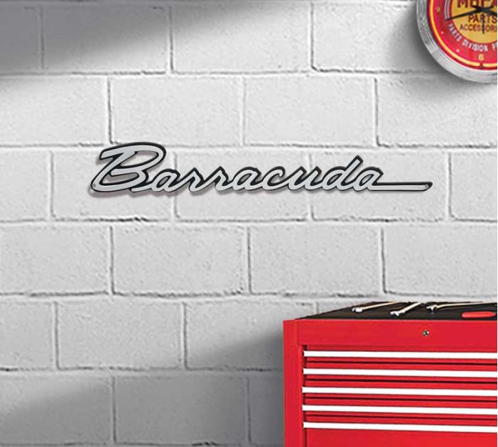 Photorealistic Metal Sign, Barracuda Logo, Measures 20" X 3" | Moparts